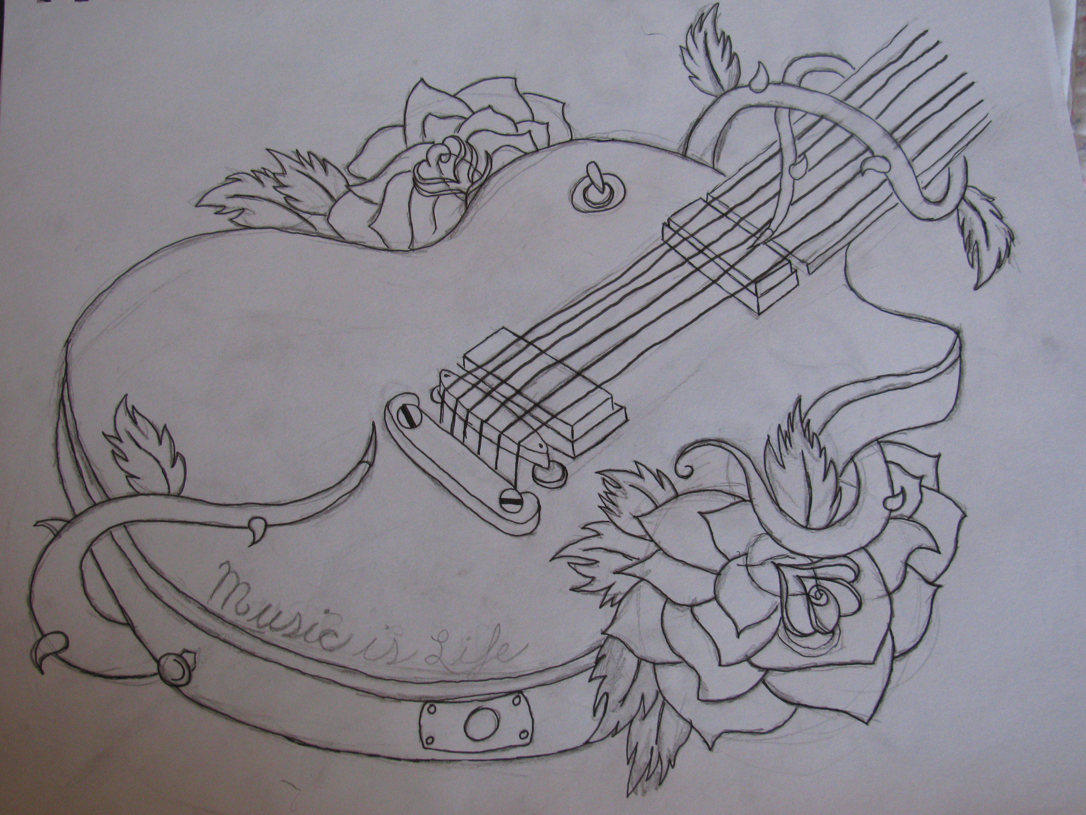 Drawings Of Guitars With Roses