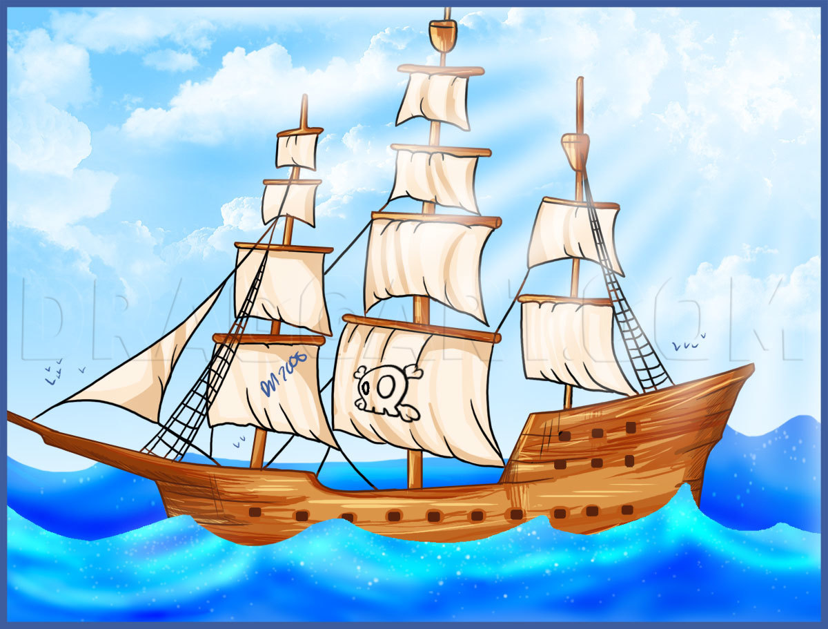 How To Draw A Pirate Ship Step By Step Drawing Guide By Dawn DragoArt