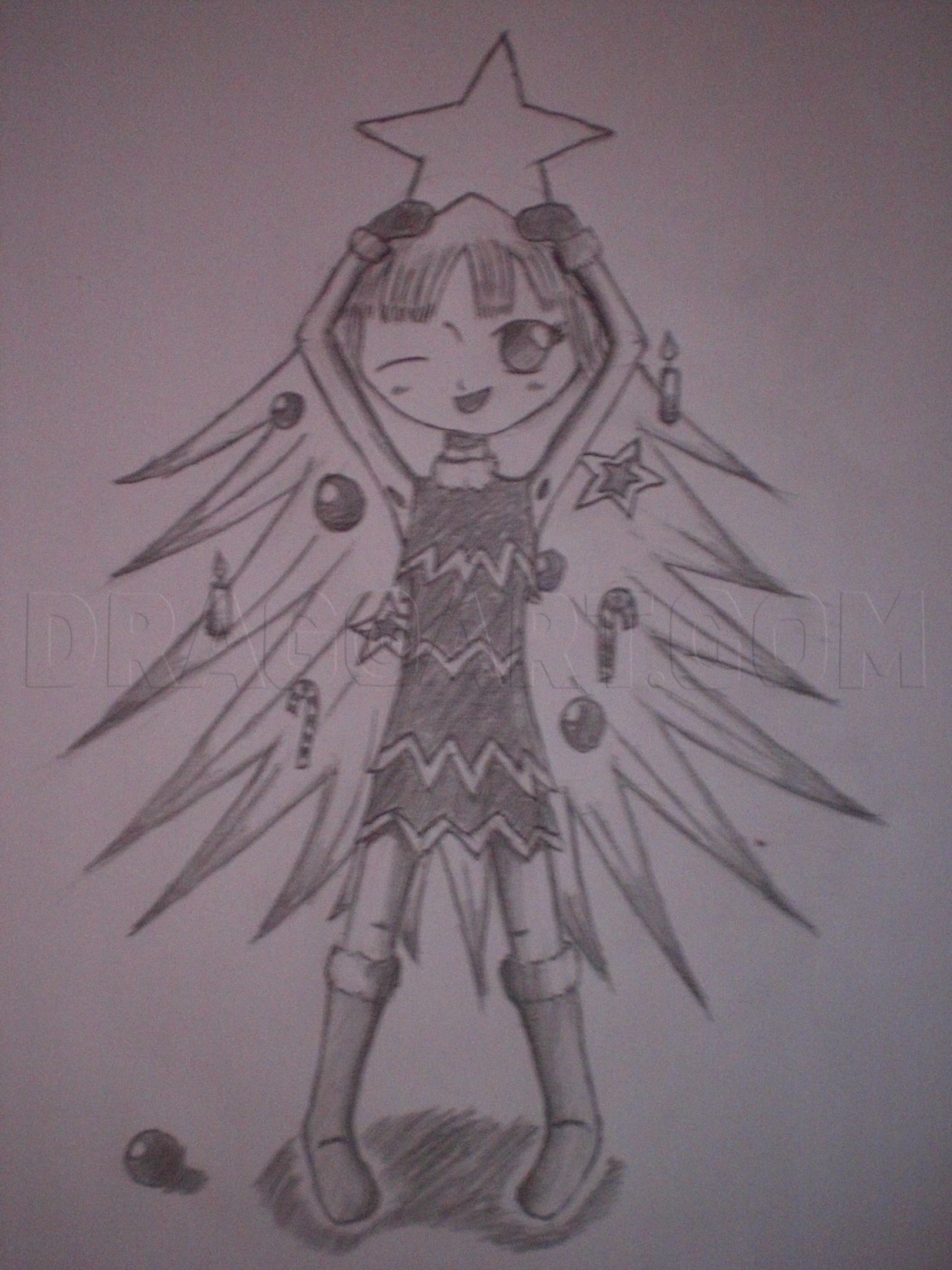 How To Draw A Christmas Tree Girl, Step by Step, Drawing Guide, by ...