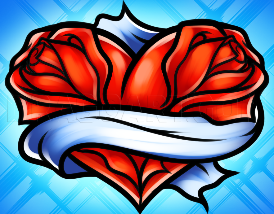 How To Draw Heart Roses Tattoo Step By Step Drawing Guide By Dawn 