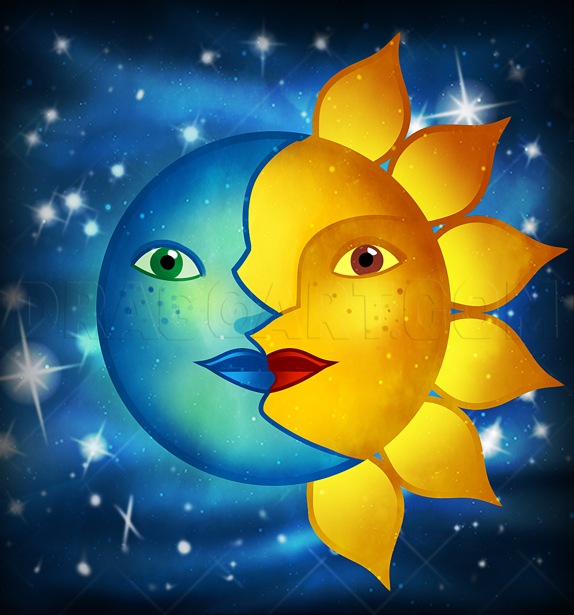 How To Draw The Sun And Moon Face Step By Step Drawing Guide By Dawn 