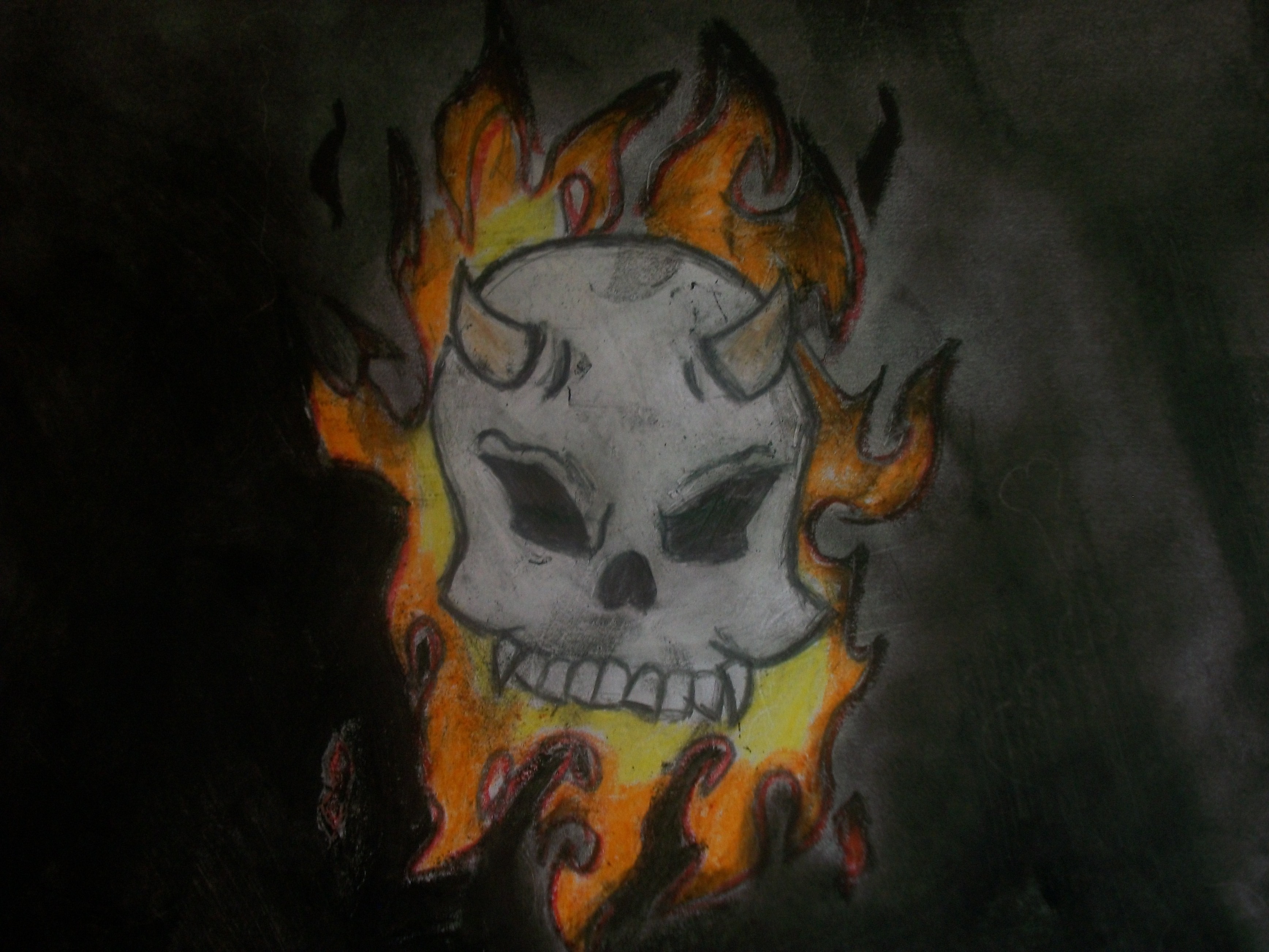Skull On Fire Drawing by lizardbegdrawer - DragoArt