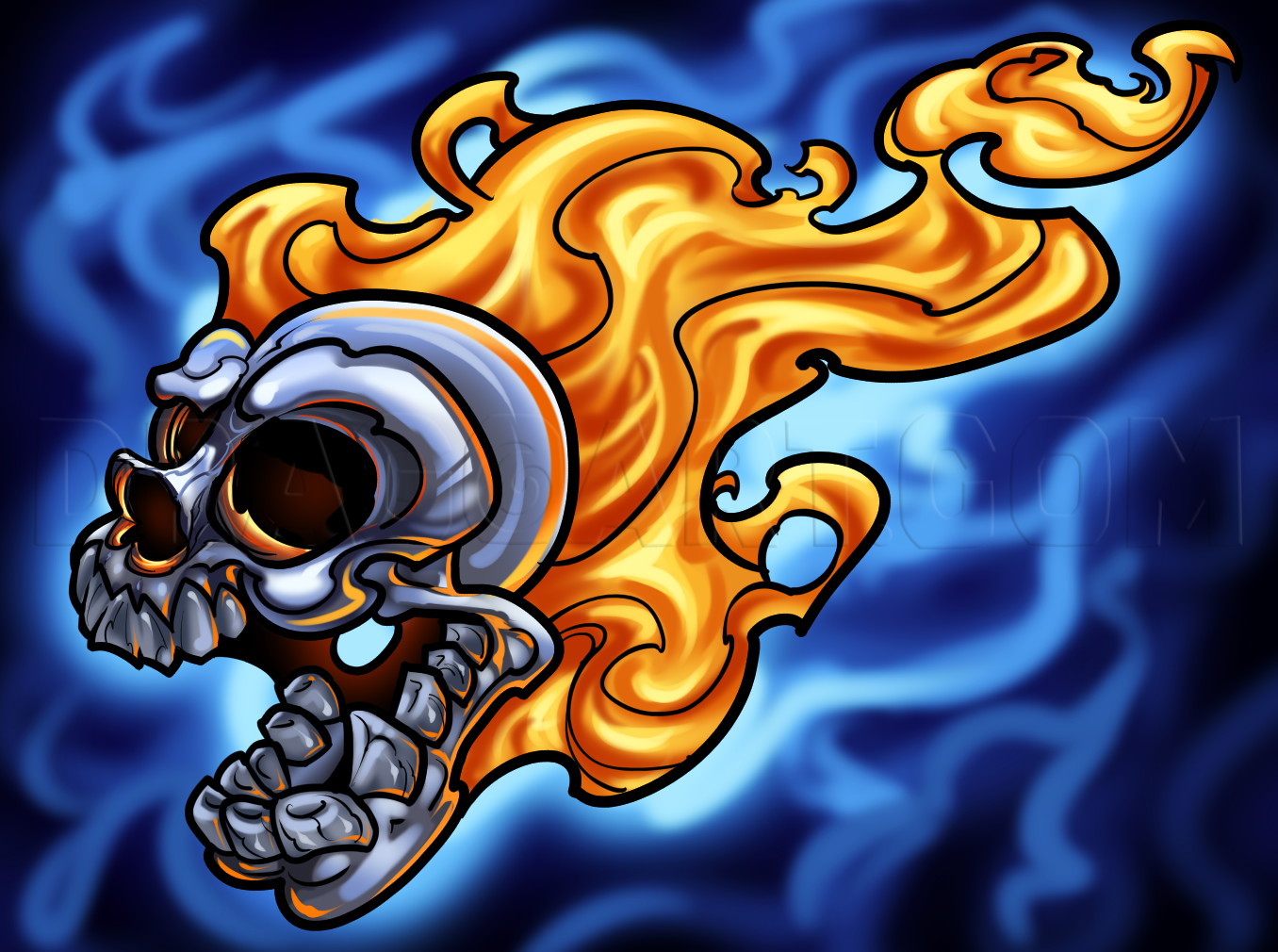 How To Draw A Flaming Skull Step By Step Drawing Guide By Dawn 