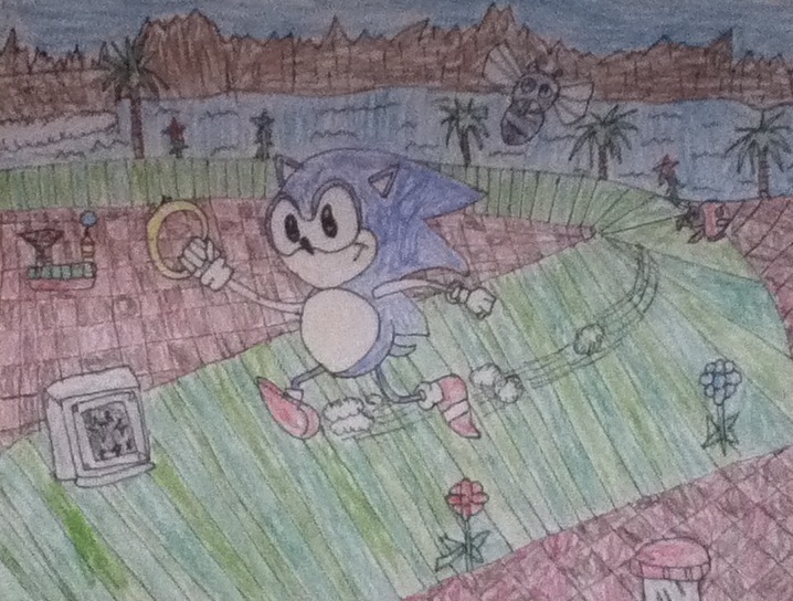 My Sonic Green Hill Zone Drawing, Colored By My Brother Drawing by ...