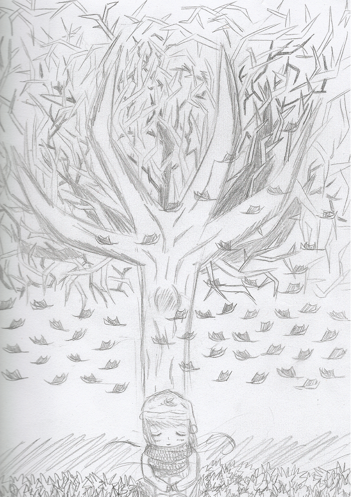 Girl Sitting By The Tree Relaxing Drawing by DOMOKUN - DragoArt