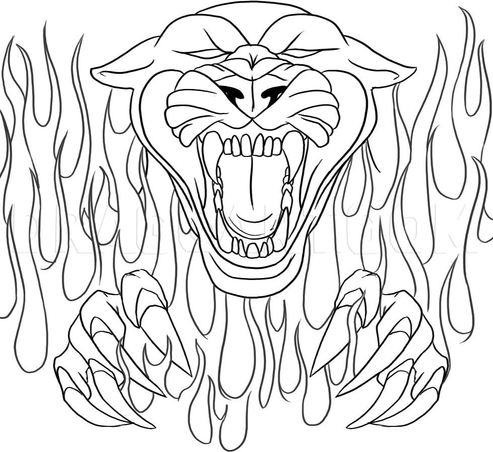 How To Draw A Flaming Black Panther Step By Step Drawing Guide By Dawn DragoArt