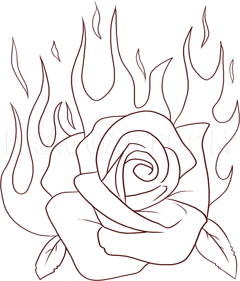 How To Draw A Flaming Rose Step By Step Drawing Guide By Dawn DragoArt
